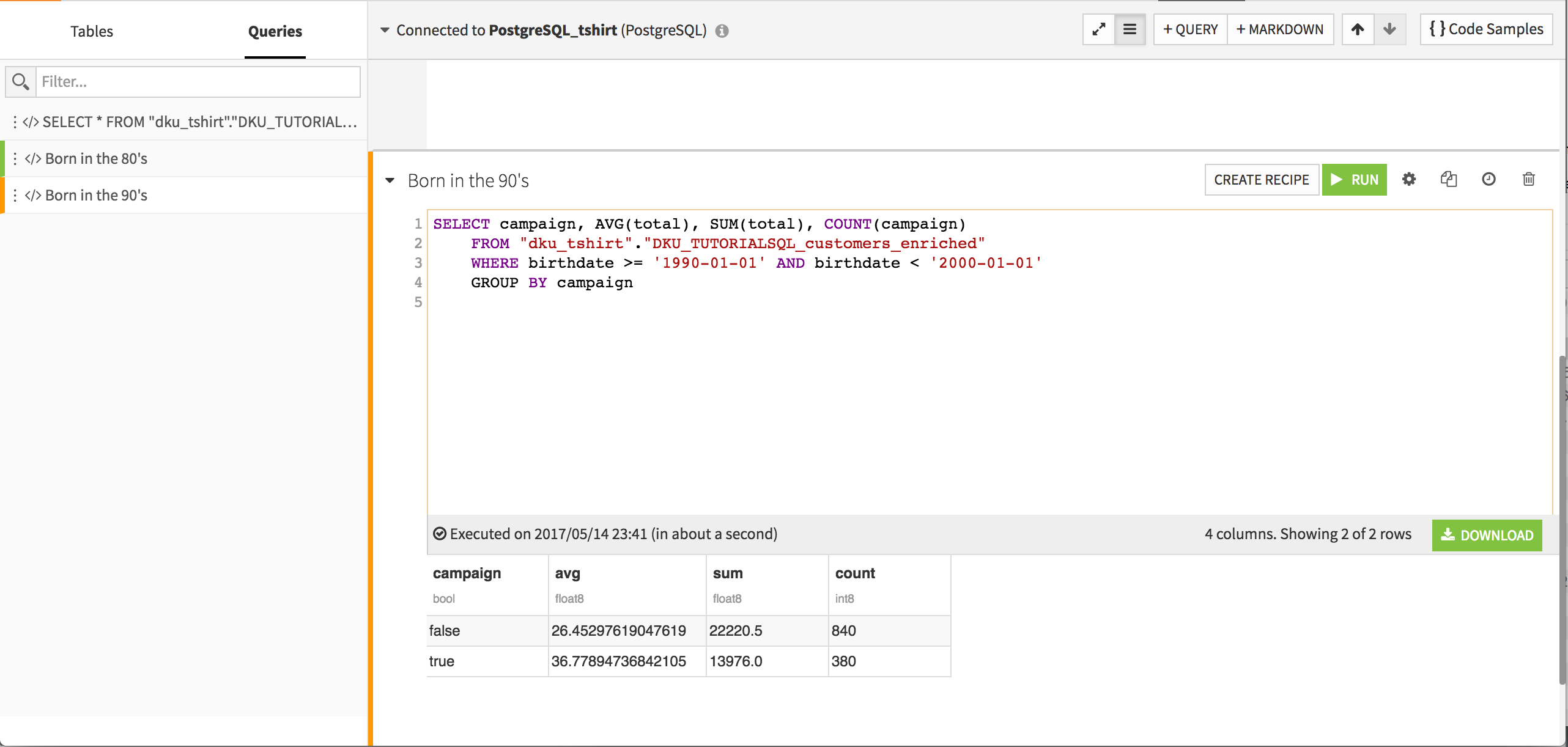 Tutorial: SQL in Dataiku DSS | Dataiku