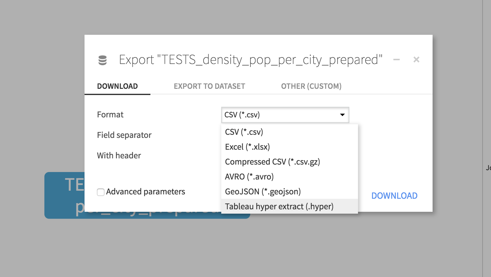 Plugin Tableau Hyper Export Dataiku