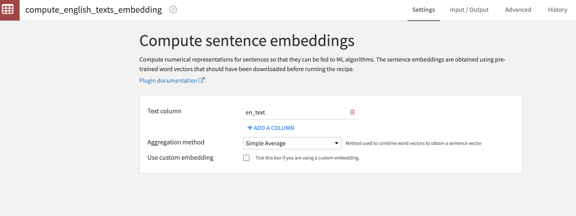 Plugin: Sentence Embedding (legacy) | Dataiku