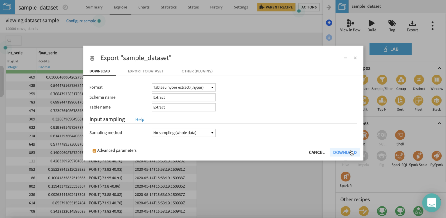 Plugin: Tableau Hyper Export | Dataiku