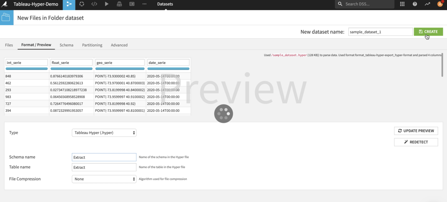 Plugin: Tableau Hyper Export | Dataiku