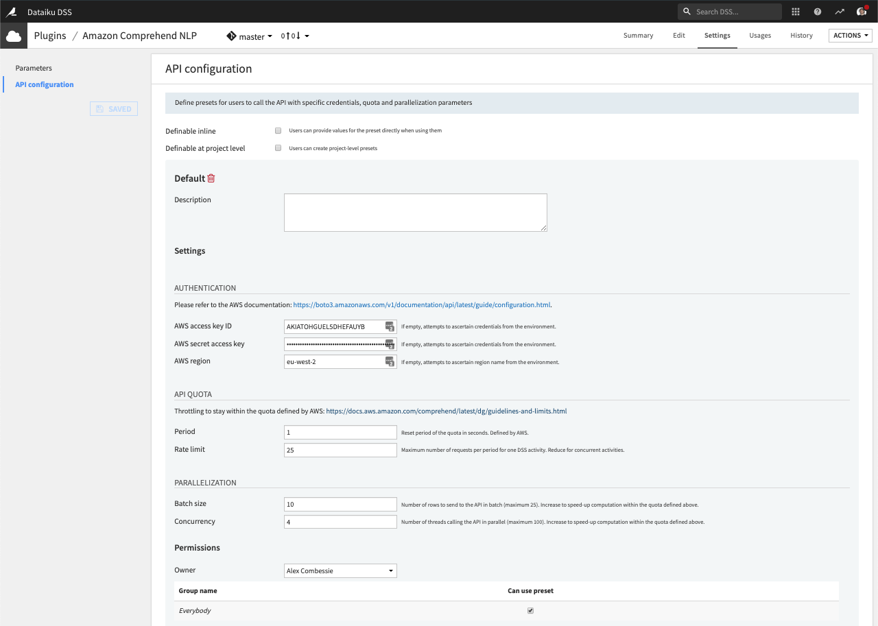 Plugin: Amazon Comprehend | Dataiku