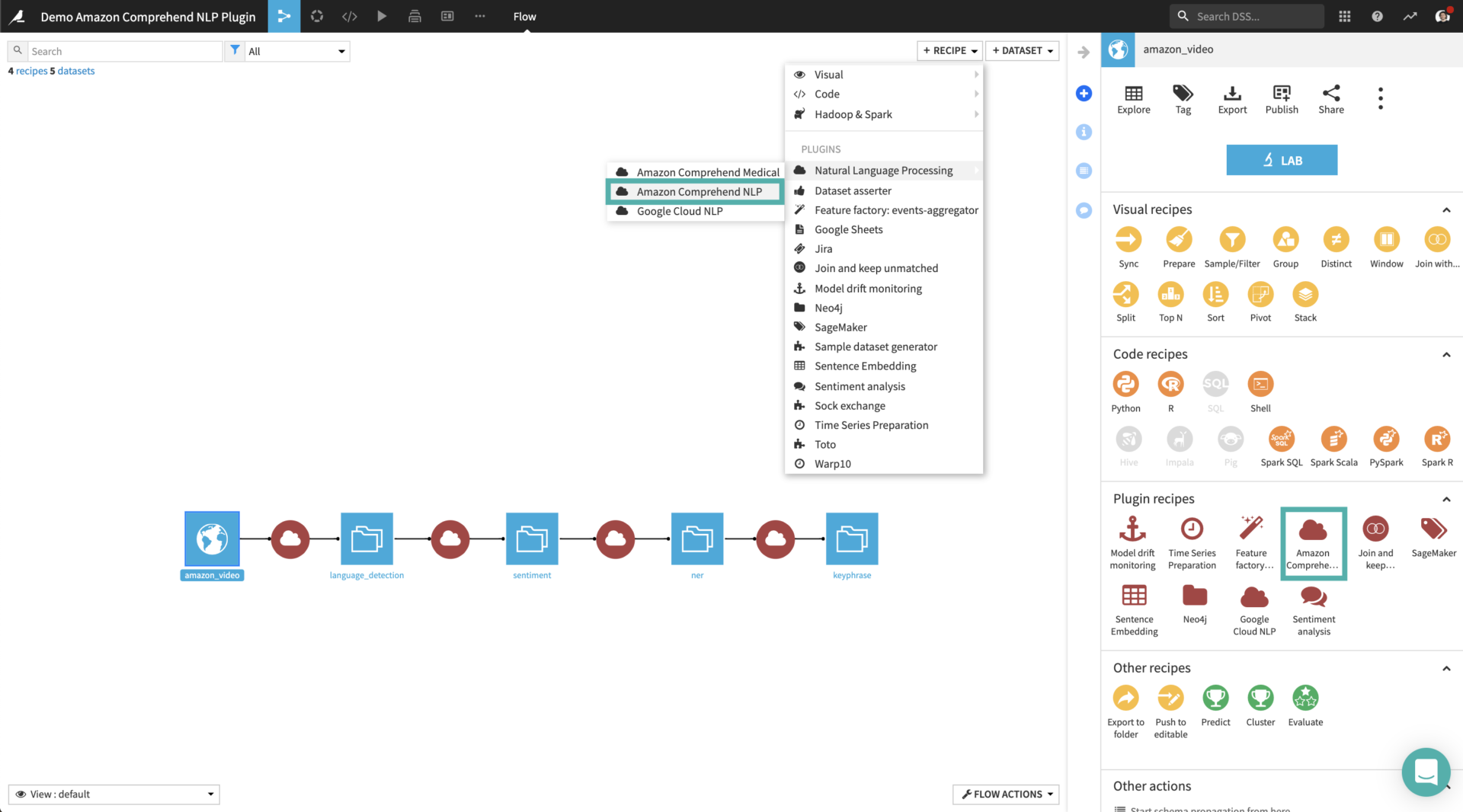 Plugin: Amazon Comprehend NLP | Dataiku