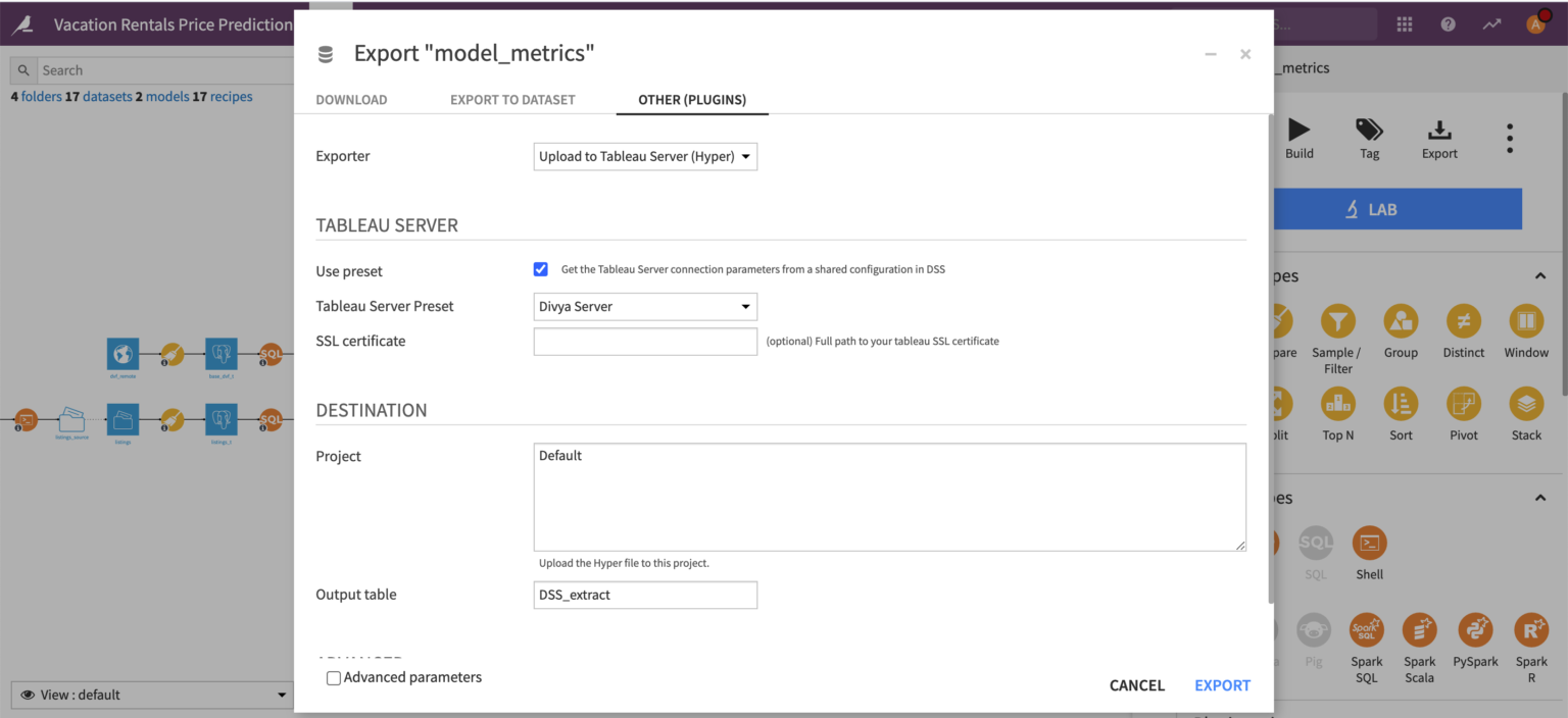 Plugin: Tableau Hyper Export | Dataiku