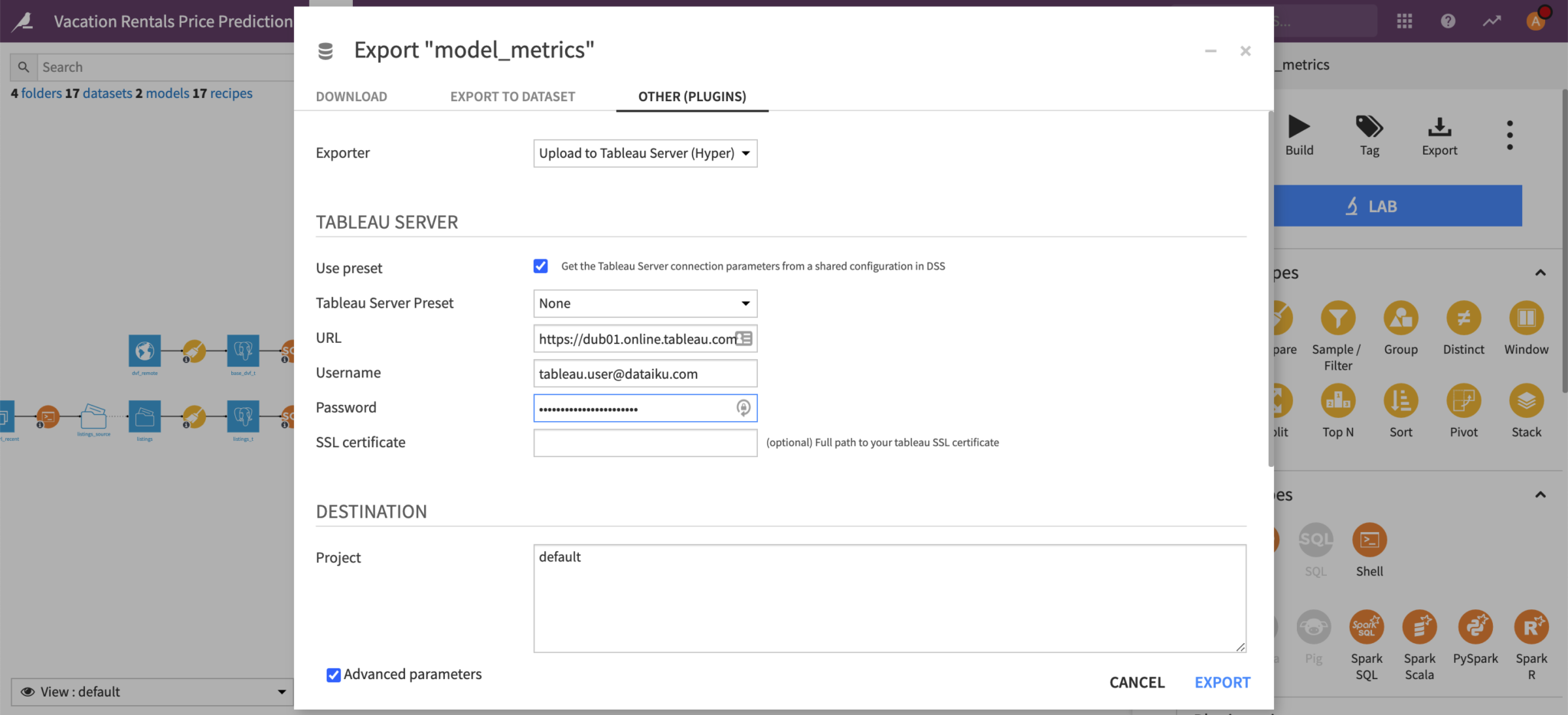 Plugin: Tableau Hyper Export | Dataiku