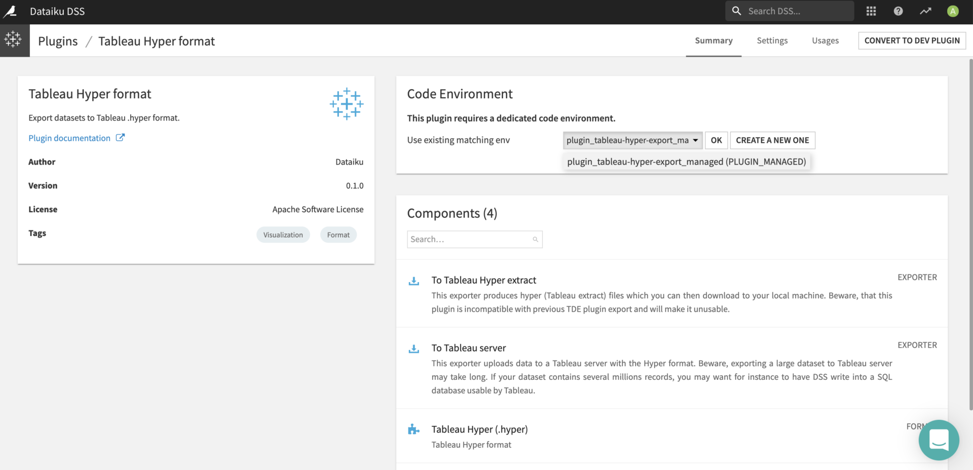 Plugin: Tableau Hyper Export | Dataiku