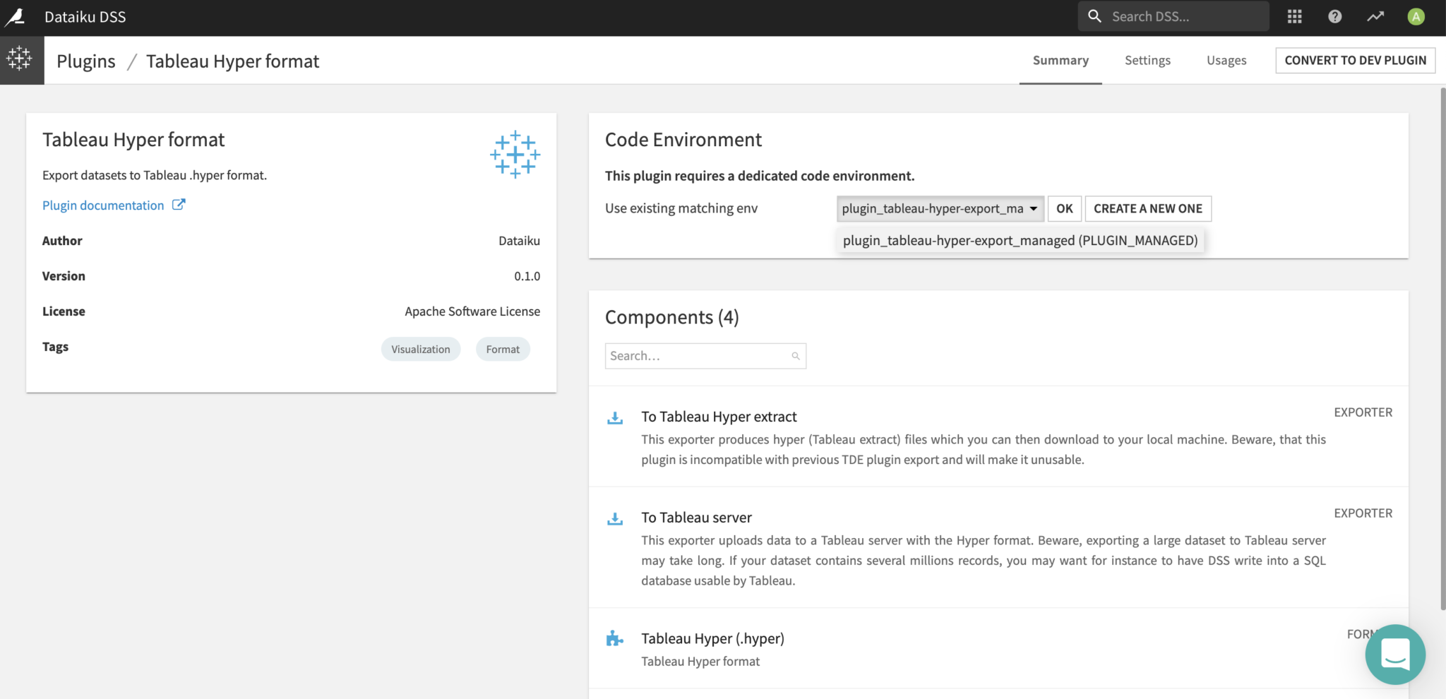 Plugin: Tableau Hyper Export | Dataiku