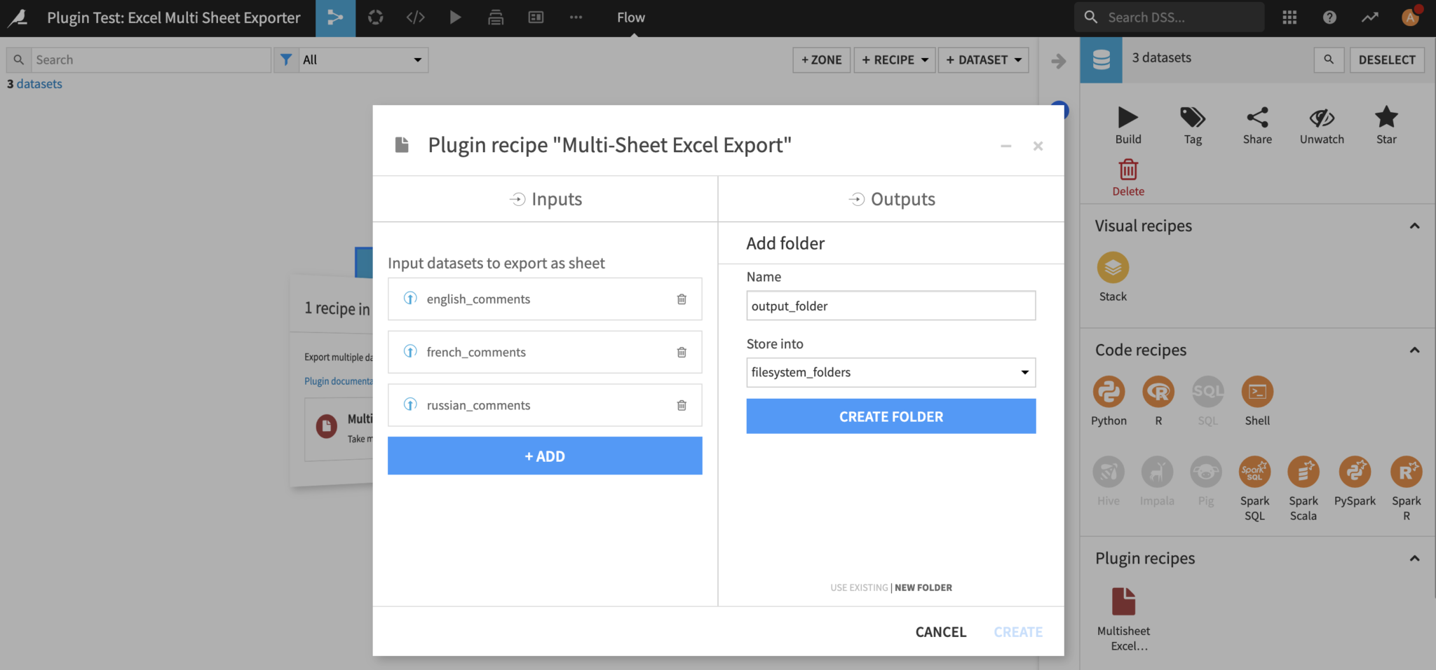 Plugin: Multisheet excel export | Dataiku