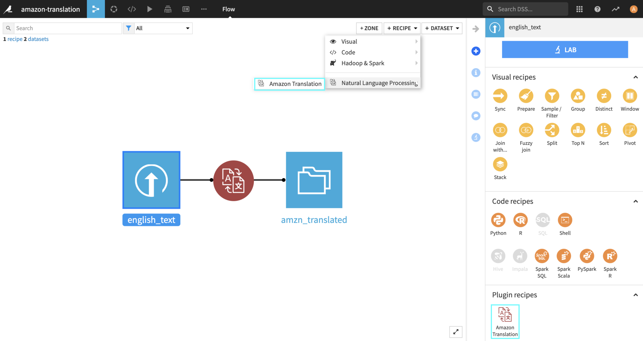 Plugin: Amazon Translation | Dataiku