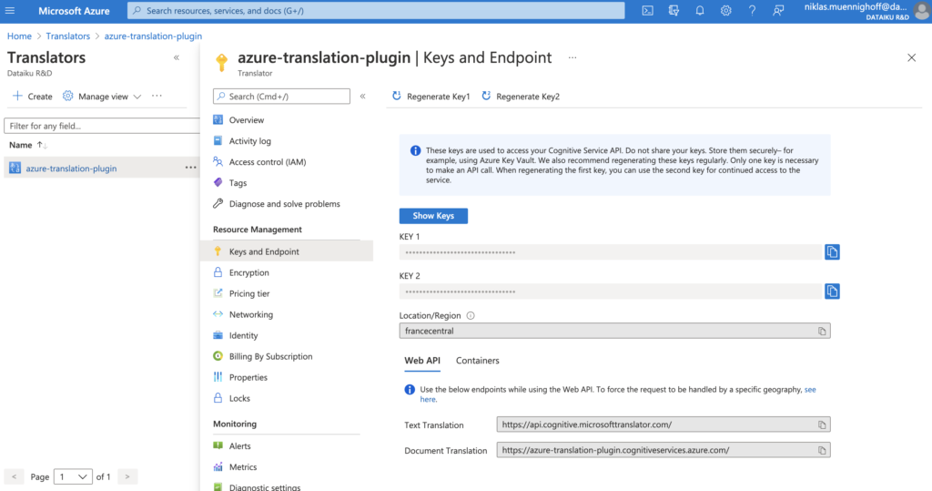 Plugin: Azure Translation | Dataiku