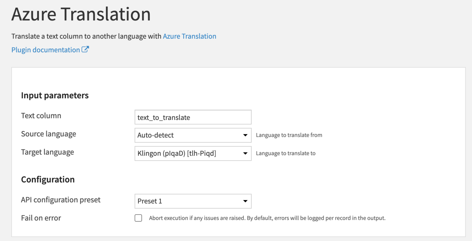 Plugin: Azure Translation | Dataiku