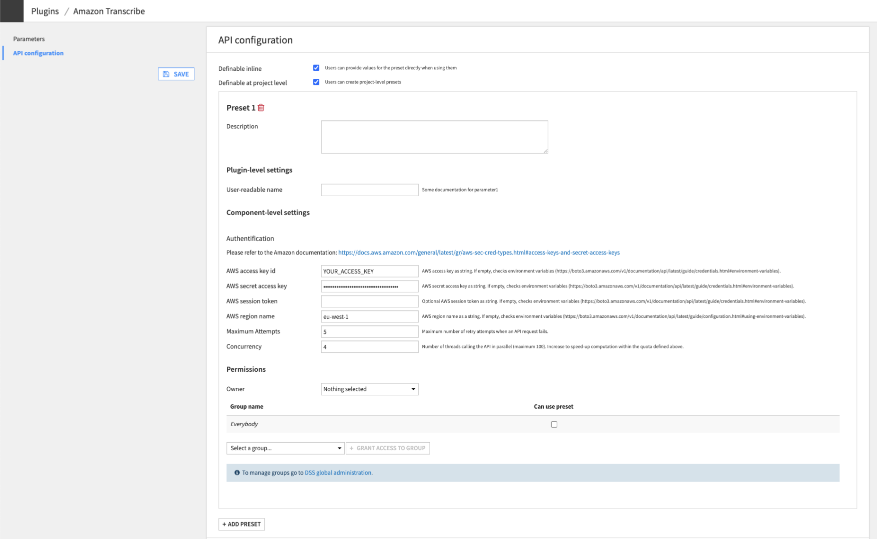 Plugin: Amazon Transcribe | Dataiku
