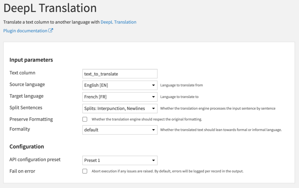 Plugin: DeepL Translation | Dataiku