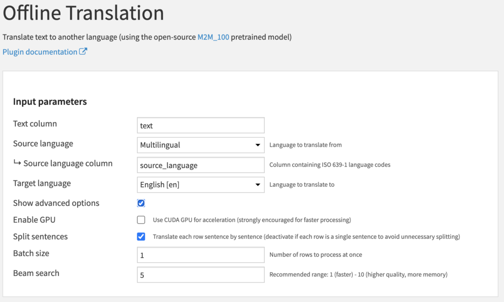 Plugin: Offline Translation | Dataiku