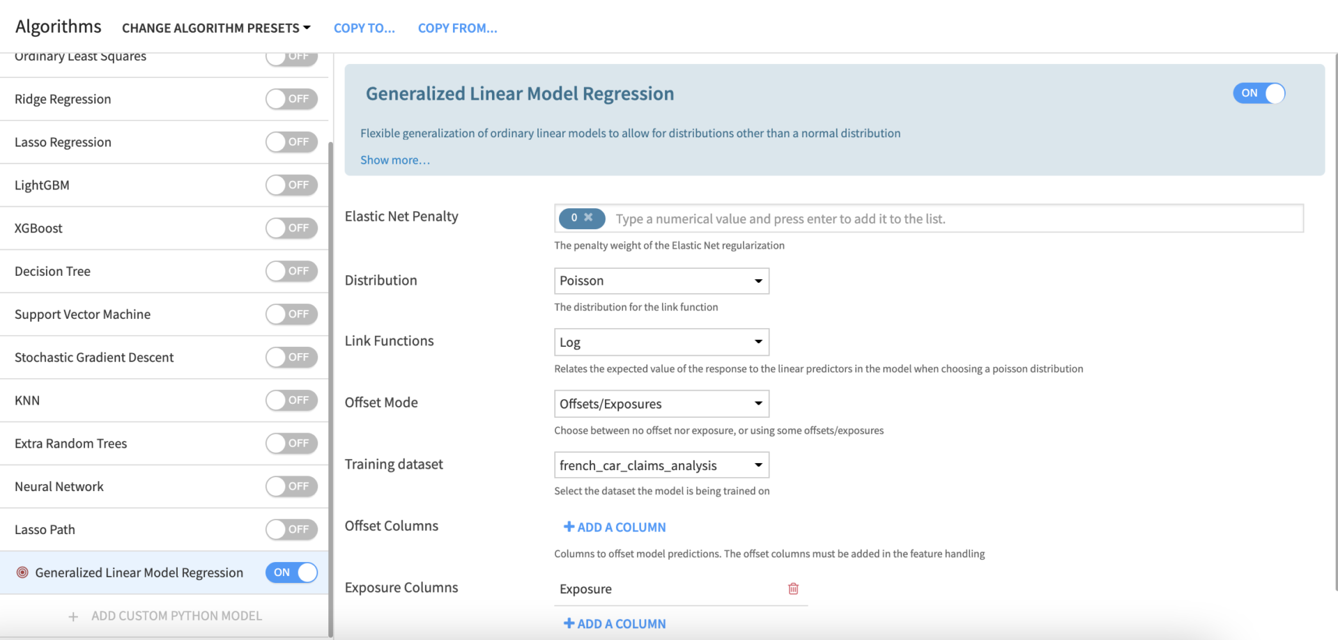 Plugin: Generalized Linear Models | Dataiku