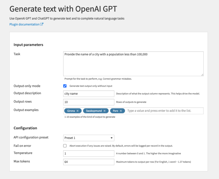 Plugin: OpenAI GPT (deprecated) | Dataiku
