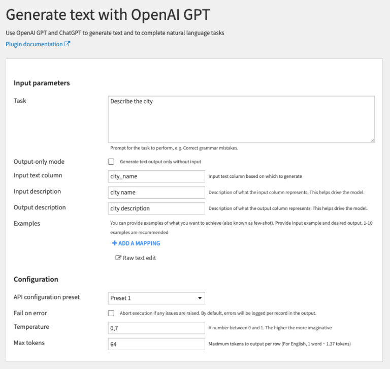 Plugin: OpenAI GPT (deprecated) | Dataiku